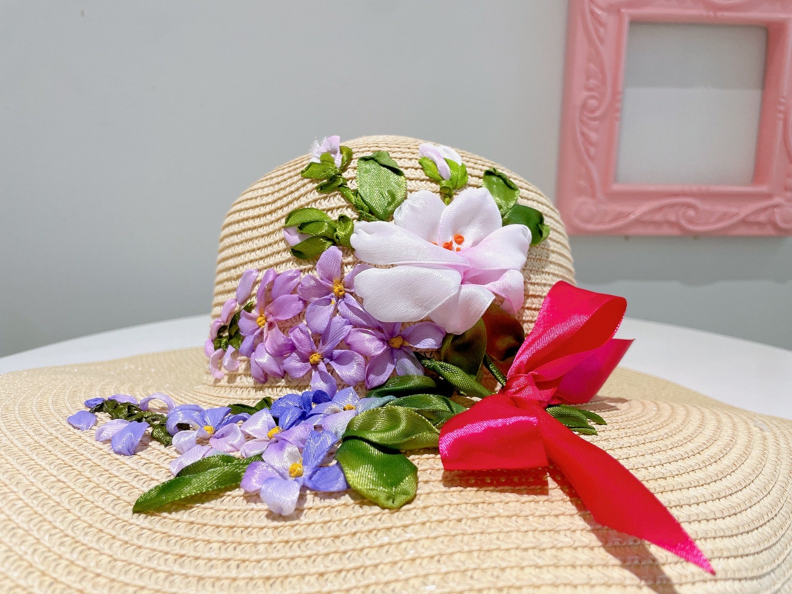 Silk Ribbon Embroidered Straw Hat - Etsy