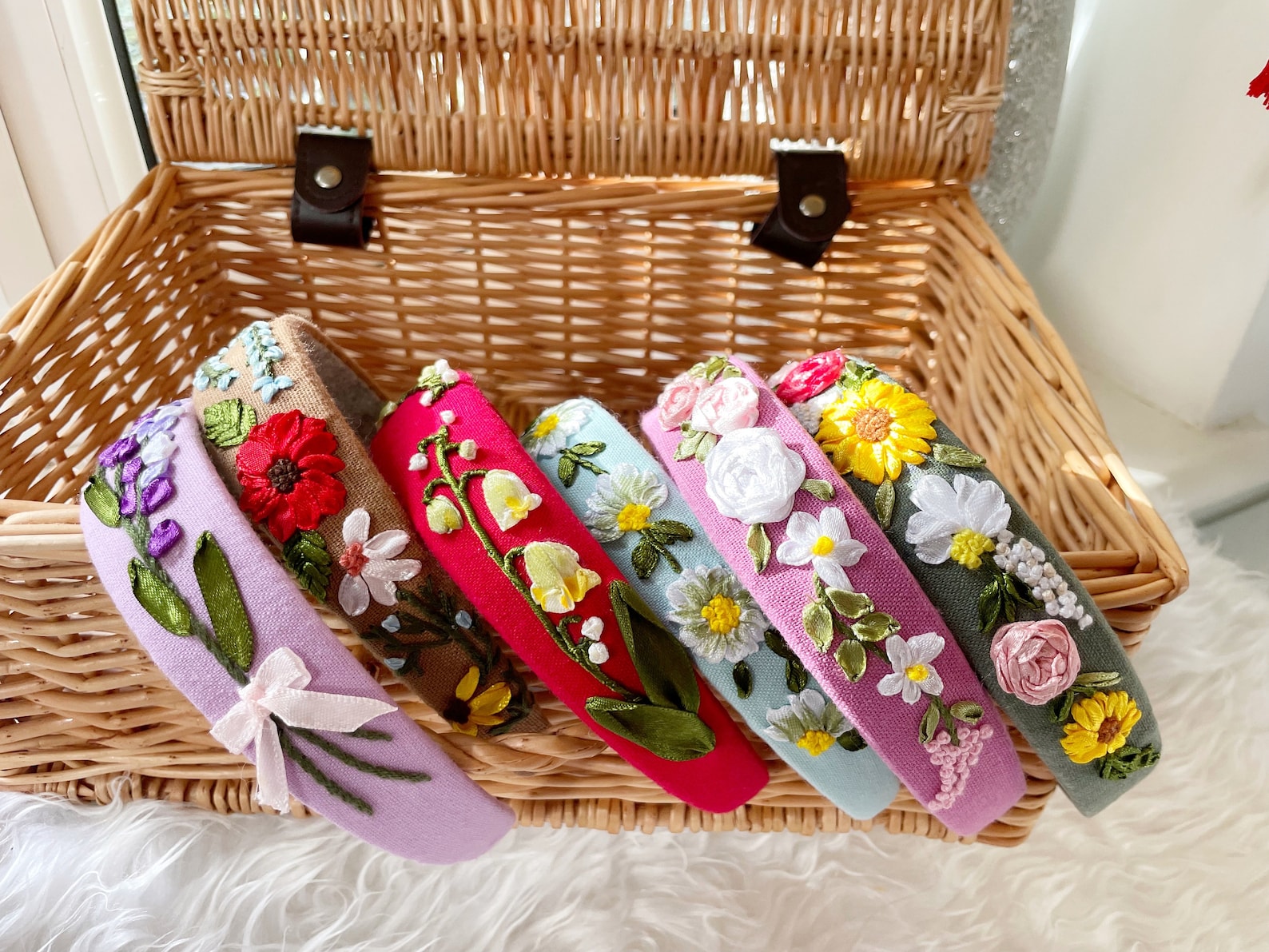 Ribbon Embroidered Headband - Etsy