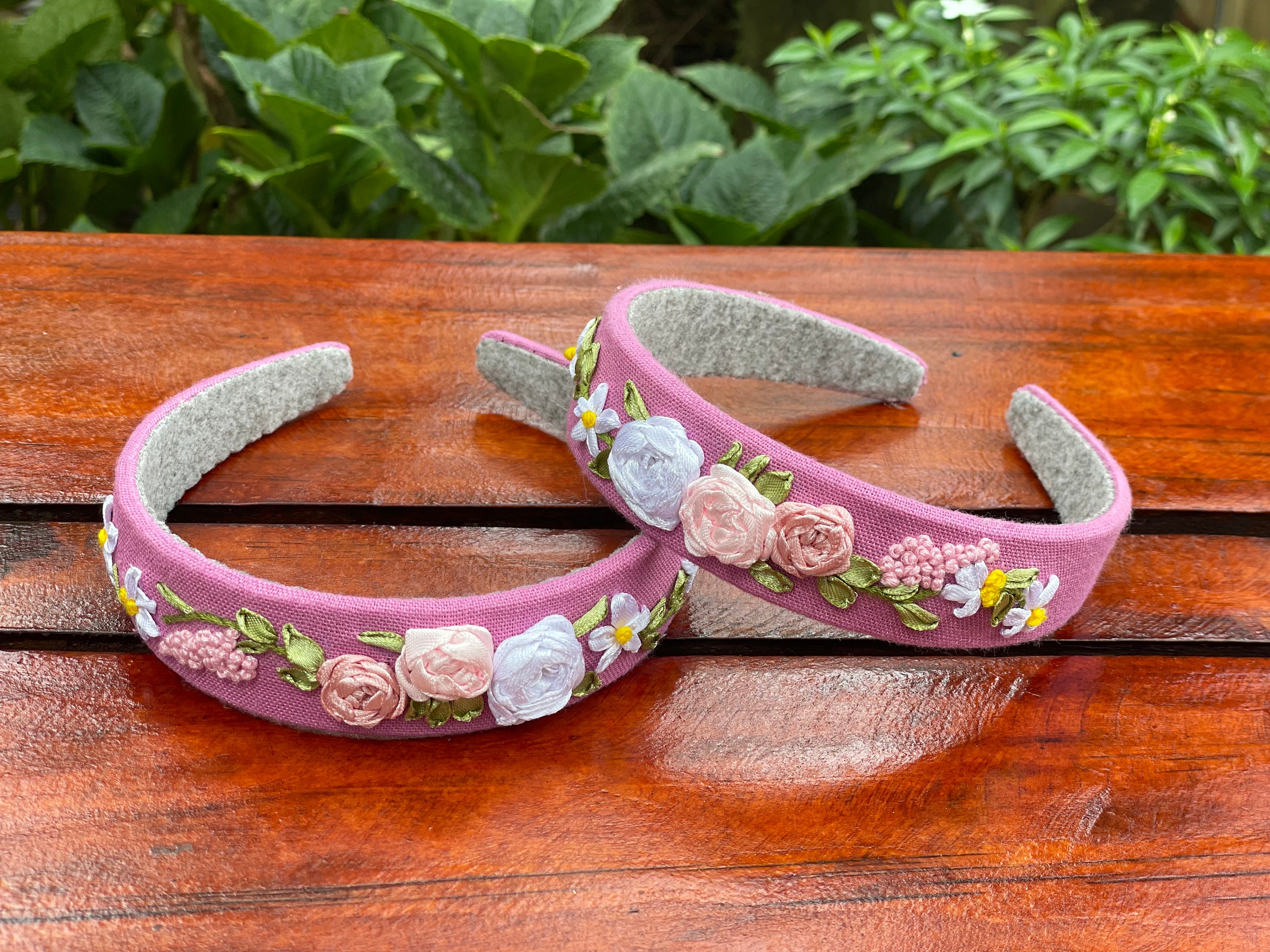 Ribbon Embroidered Headband - Etsy