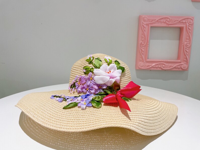 Silk Ribbon Embroidered Straw Hat - Etsy