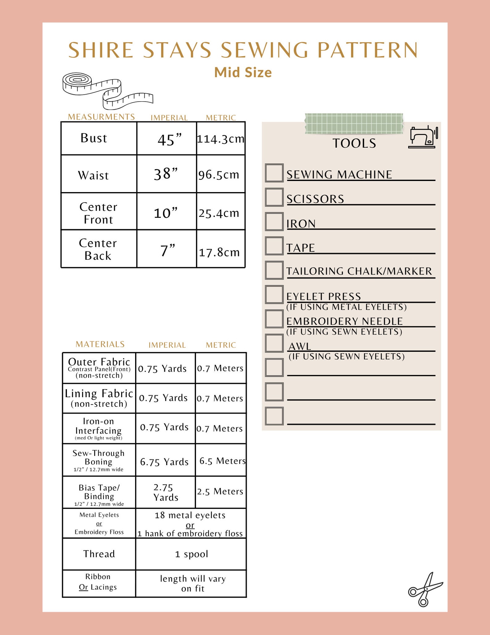 Shire Stays Pattern - Mid Size | Digital Download Sewing Pattern ...