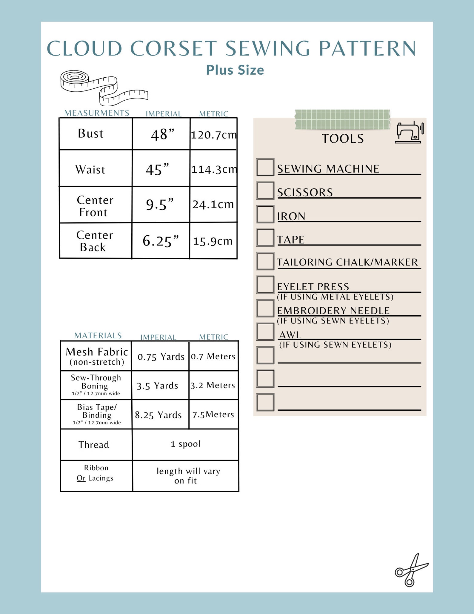Cloud Corset Sewing Pattern - Plus Size | Digital Download Sewing ...