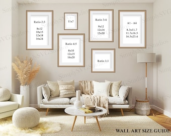 Bedroom Wall Art Size Guide ~ Frame Sizing Mockup ~ Poster Size Chart ...