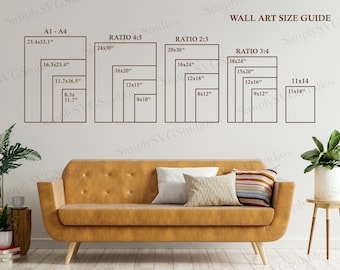 Living Room Wall Art Size Guide ~ Frame Sizing Mockup ~ Poster Size ...