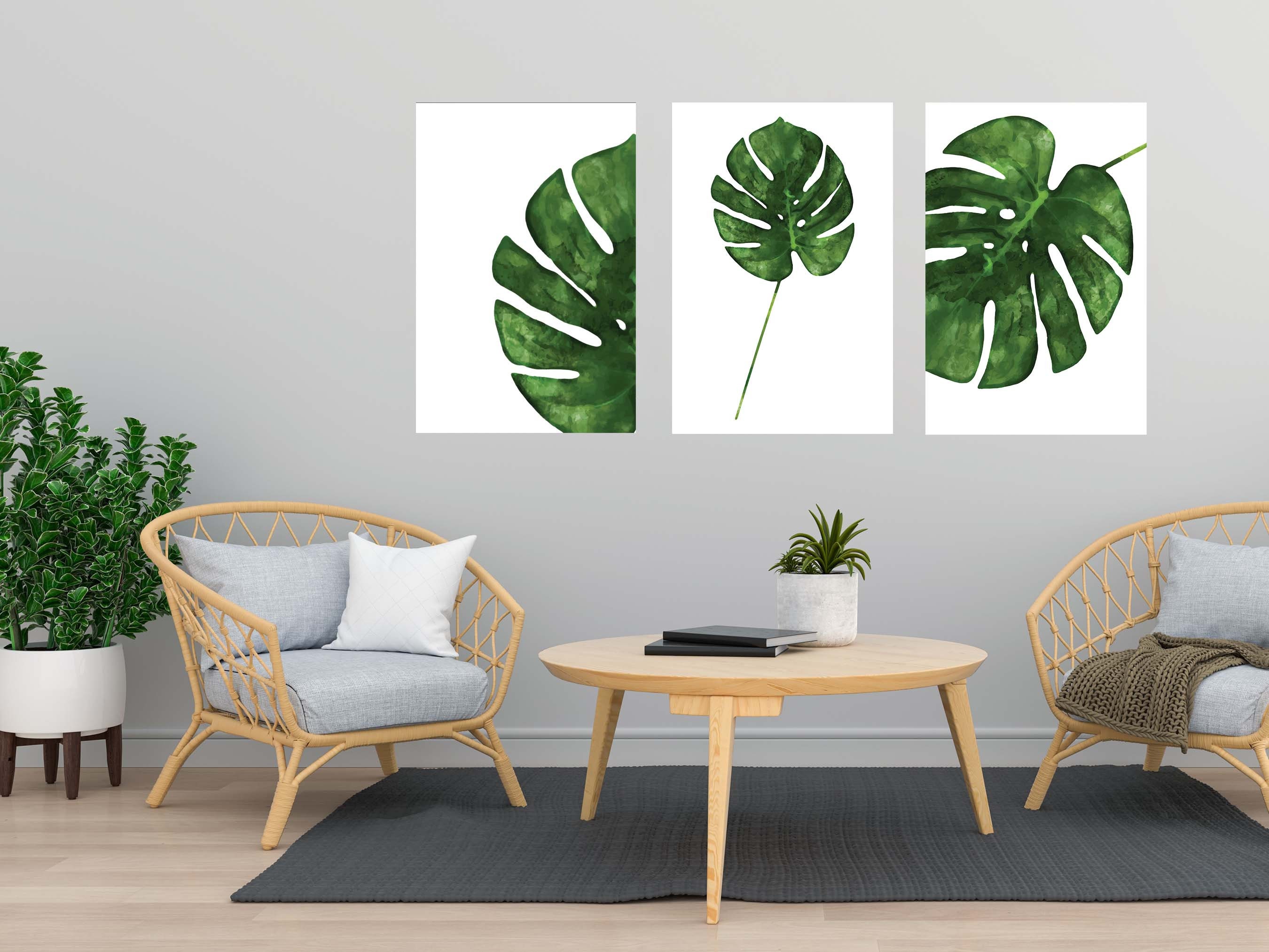 Watercolor Tropical Palm Leaf Print Set of 3 ~ Printable Wall Art ...