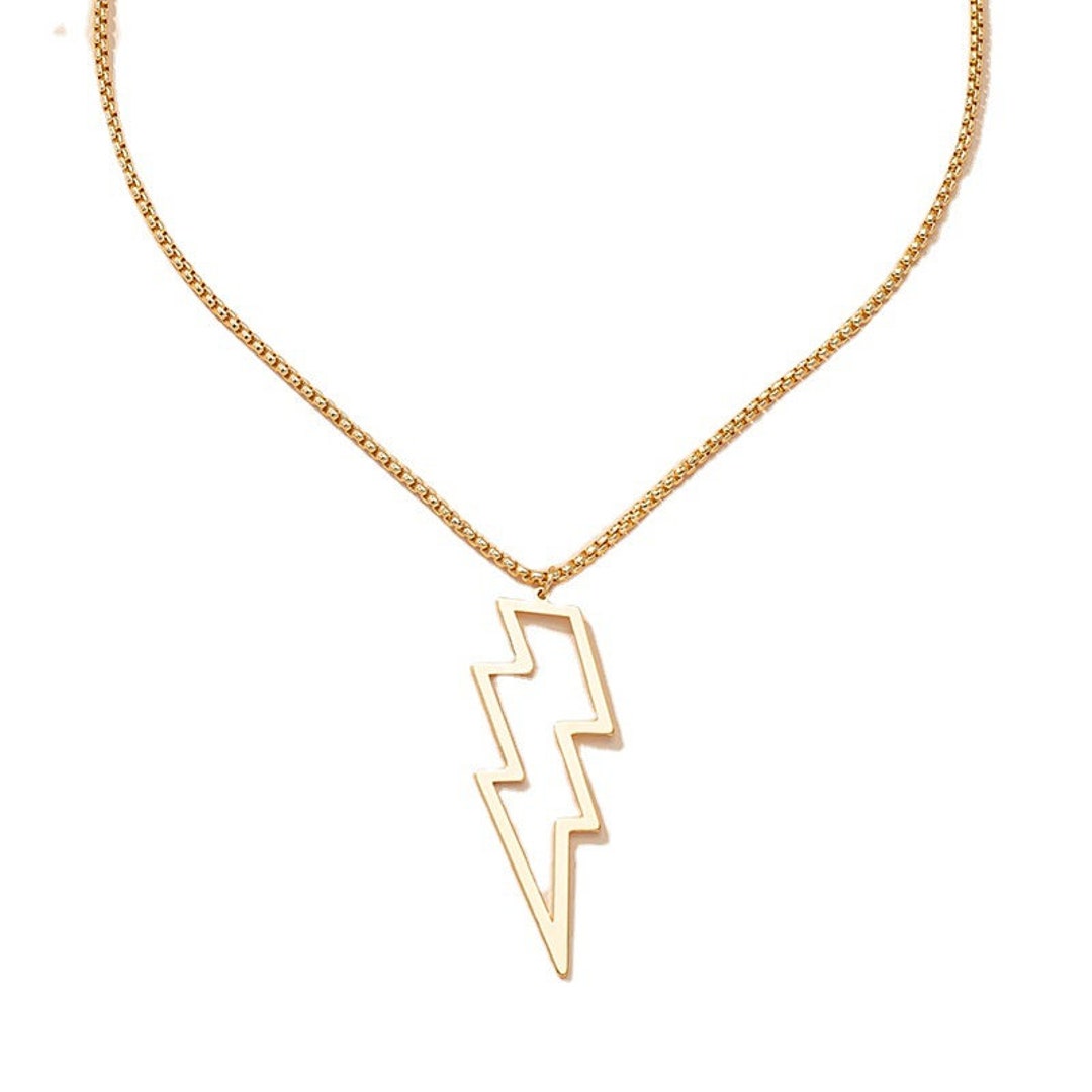 Gold Jagged Lightning Bolt Pendant and Belcher Chain Pretty - Etsy
