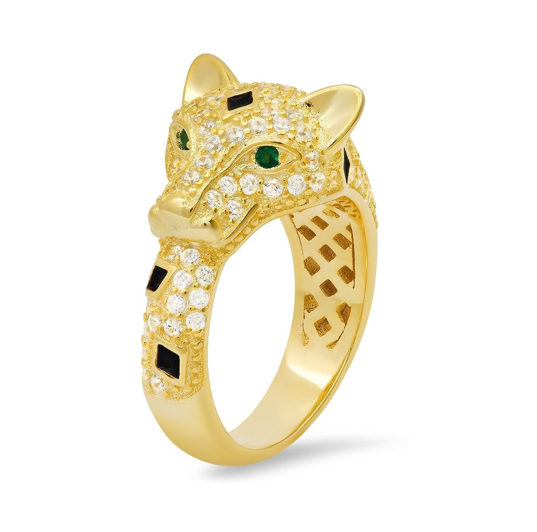 Gold Diamond CZ Statement Panther Ring for Women/ladies - Stamped 925 ...