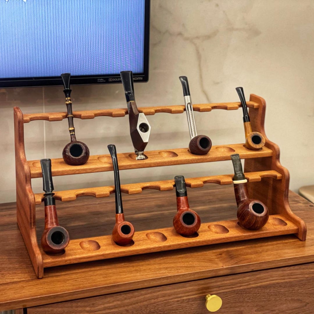 African Walnut ,pipe Rack,stand for 16 Tobacco PIPES, Classical Smoking ...
