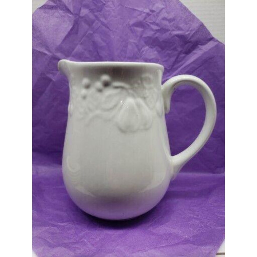 Gibson Housewares Ceramic China Pitcher Embossed Raised Fruit Pattern ...