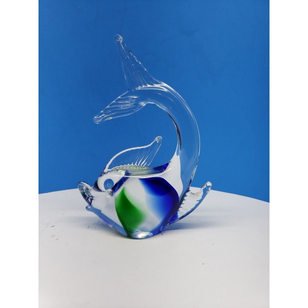 Vintage Art Glass Fish Paperweight Green & Blue Inside Clear Glass ...