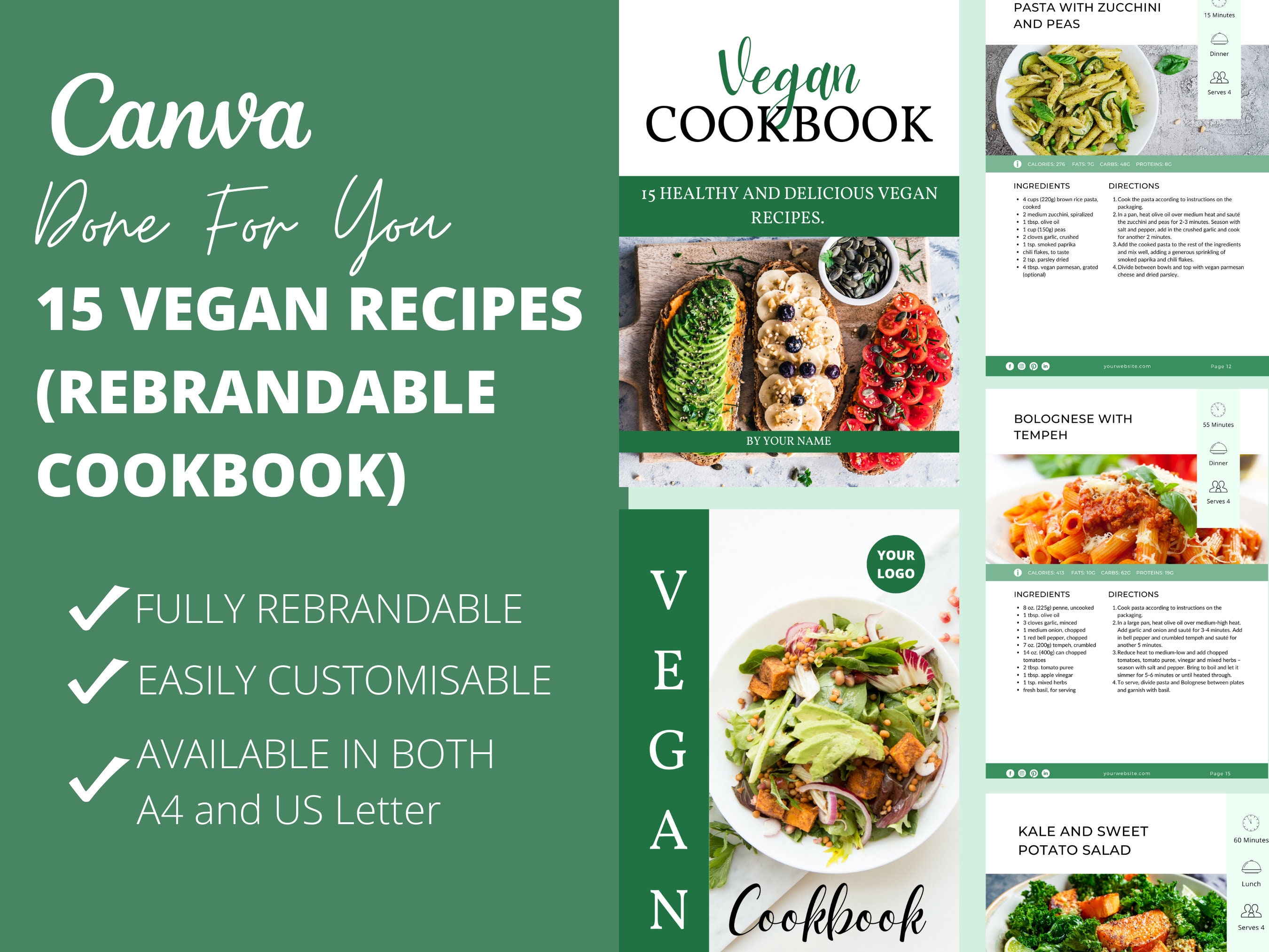 15 Vegan Recipes Cookbook Template Recipe Book Template for - Etsy