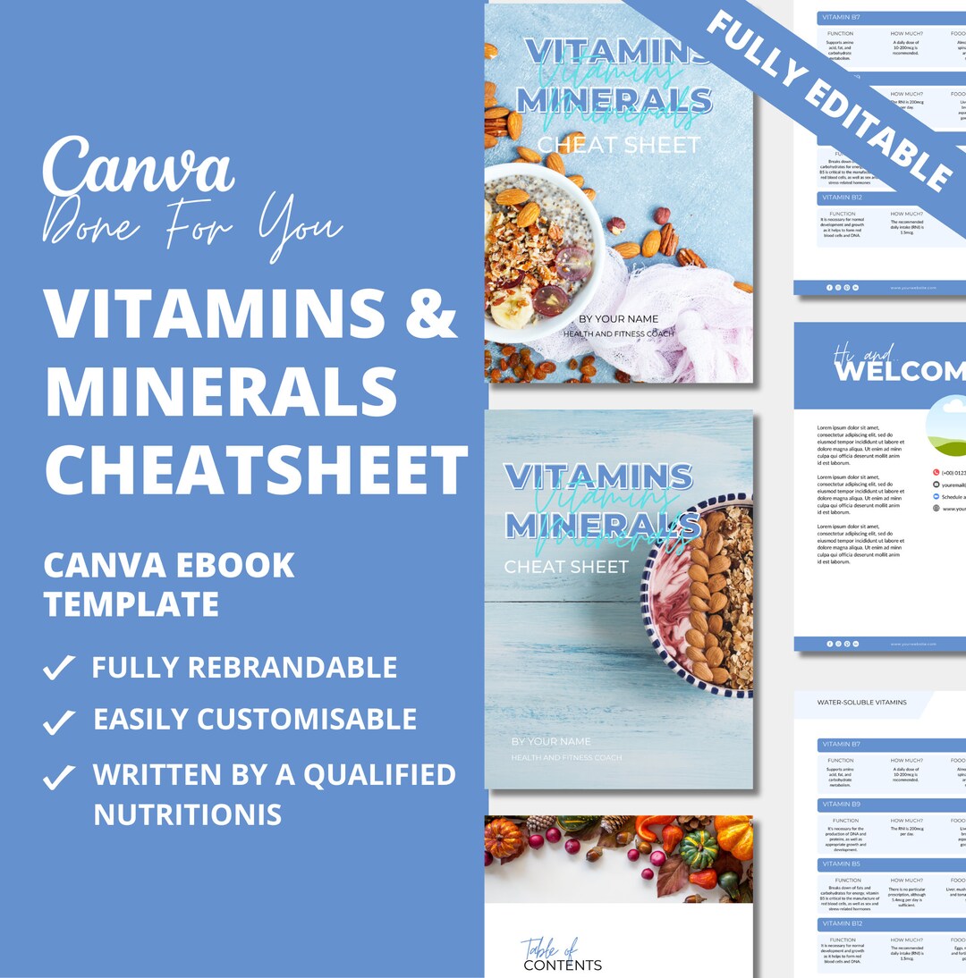 Vitamins & Minerals Cheat Sheet: Canva Ebook Template (PLR) - Etsy