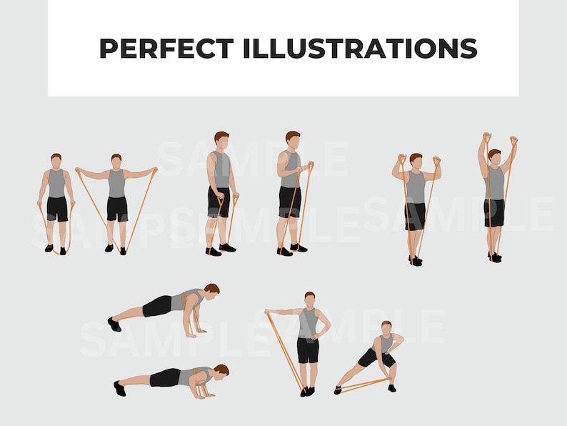 33 Resistance Band Exercise Illustrations: Fitness Clipart (PNG) - Etsy ...