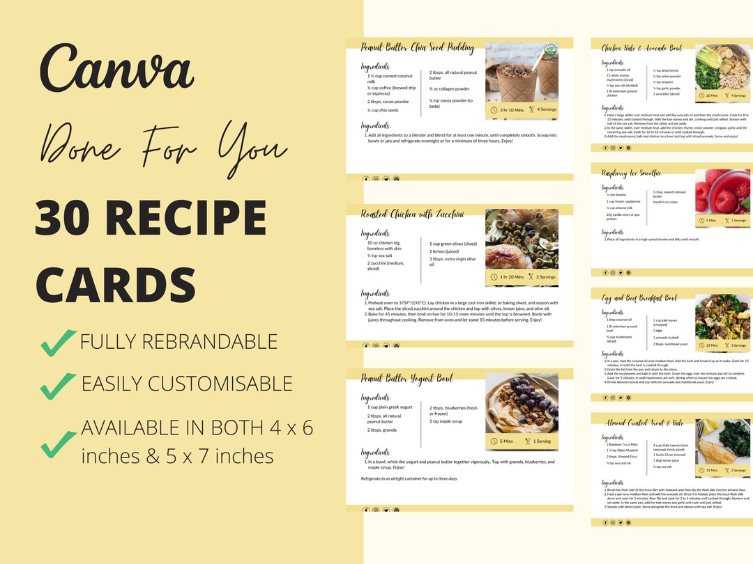 Recipe Card Template 4 X 6 and 5 X 7 Which Includes Done for You 30 ...