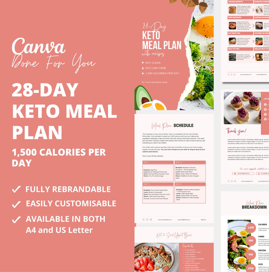 28-day Keto Meal Plan Template With Healthy Recipes, 1,500 Calories per ...