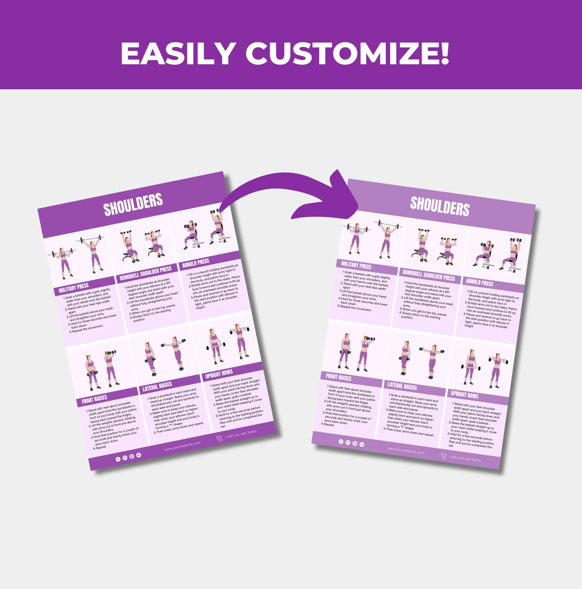 Workout Chart, Exercise Chart With Exercise Illustrations and Step-by ...