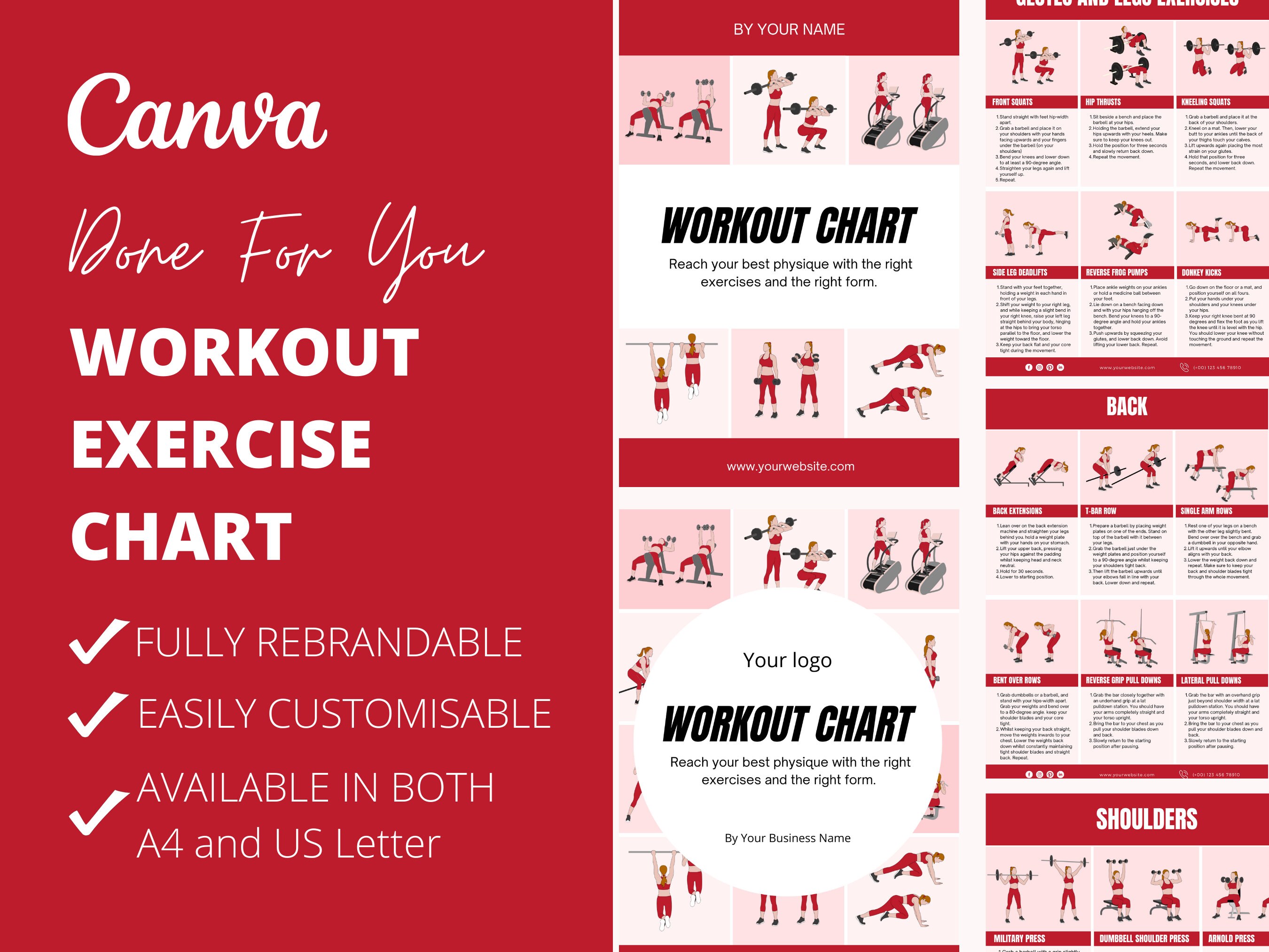 Workout Chart Exercise Chart With Exercise Illustrations and - Etsy
