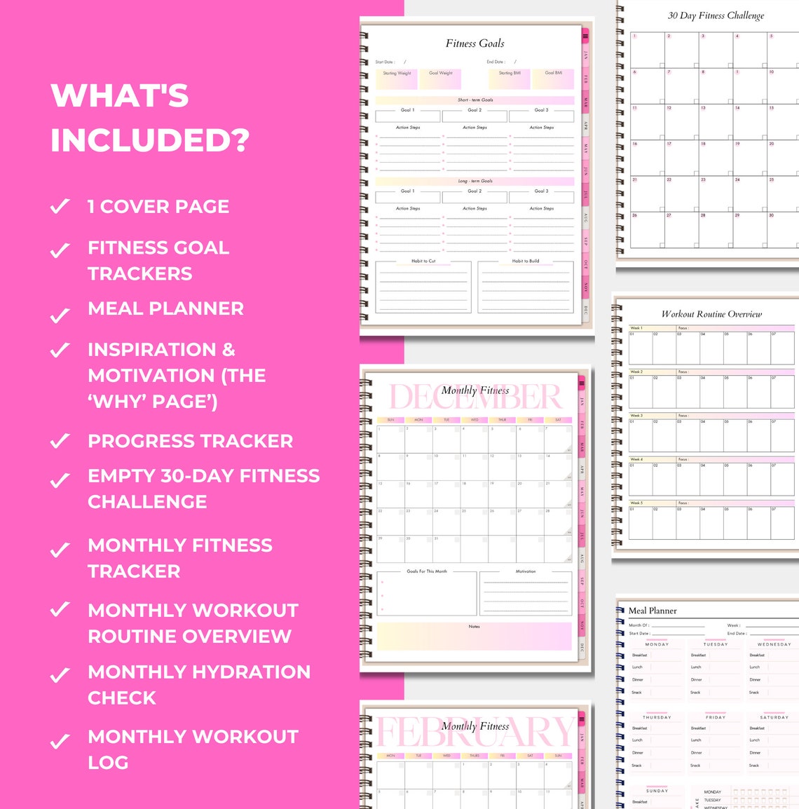 Fitness & Workout Planner Template, Canva Planner Template, Digital ...