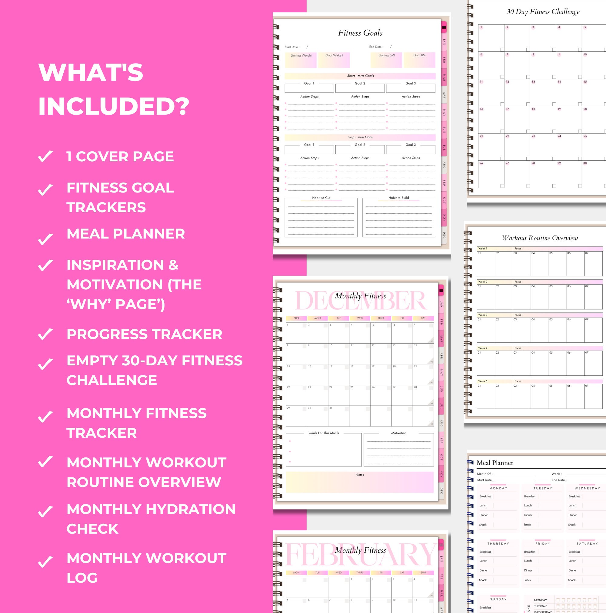 Fitness & Workout Planner Template, Canva Planner Template, Digital ...