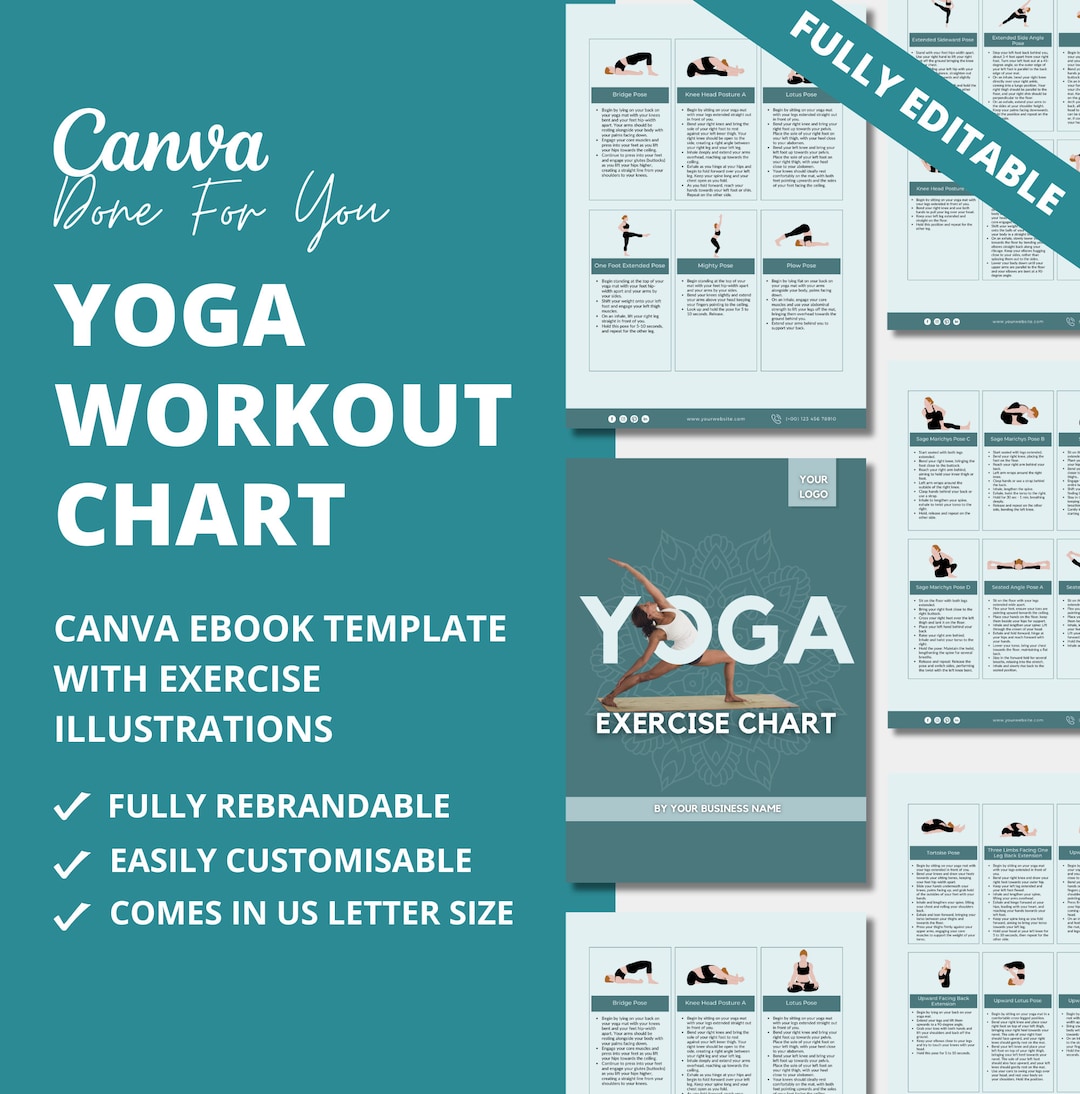 Yoga Workout Chart, Exercise Chart With Exercise Illustrations and Step ...