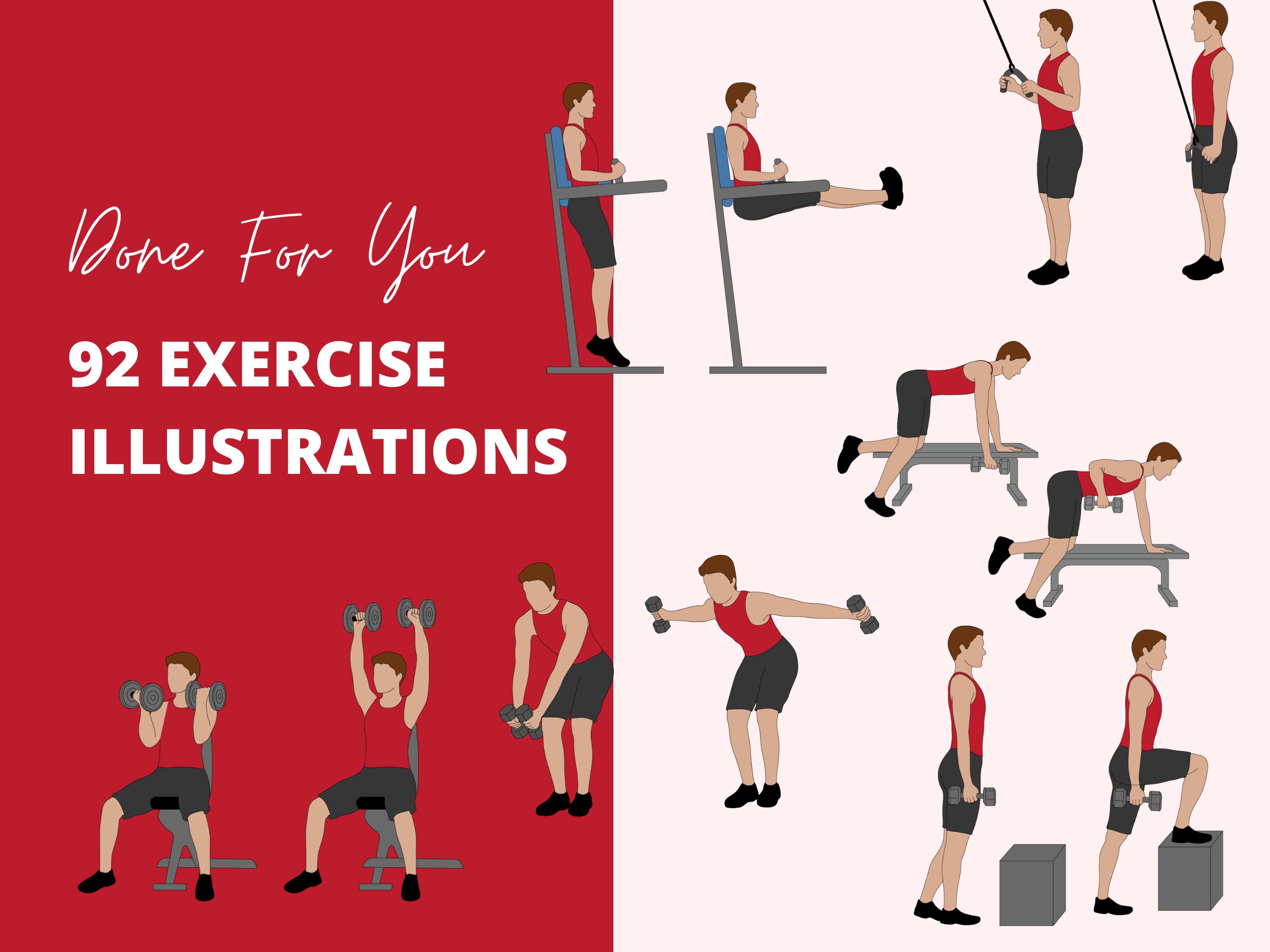 92 Exercise Illustrations in PNG Format for Health and Fitness Coaches ...