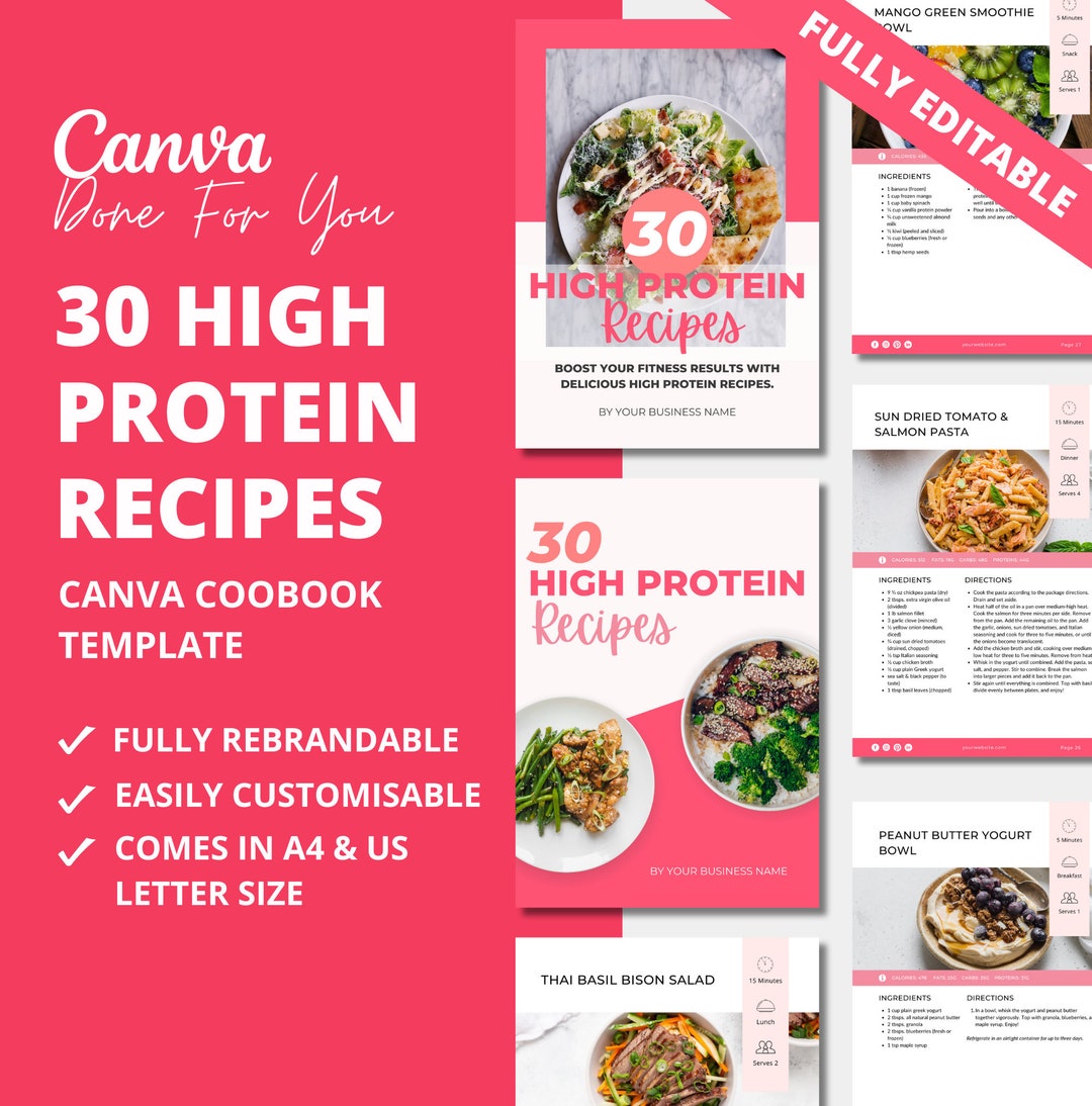 High-protein Recipe Book: Canva Ebook Template (PLR Digital Product) - Etsy