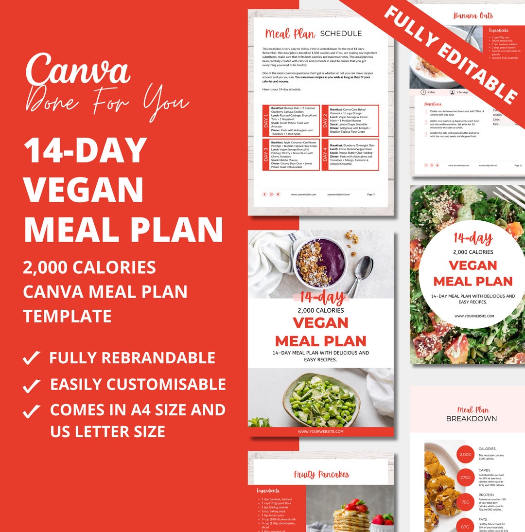 14-day Vegan Meal Plan Template With Recipes, Canva Ebook Template, PLR ...