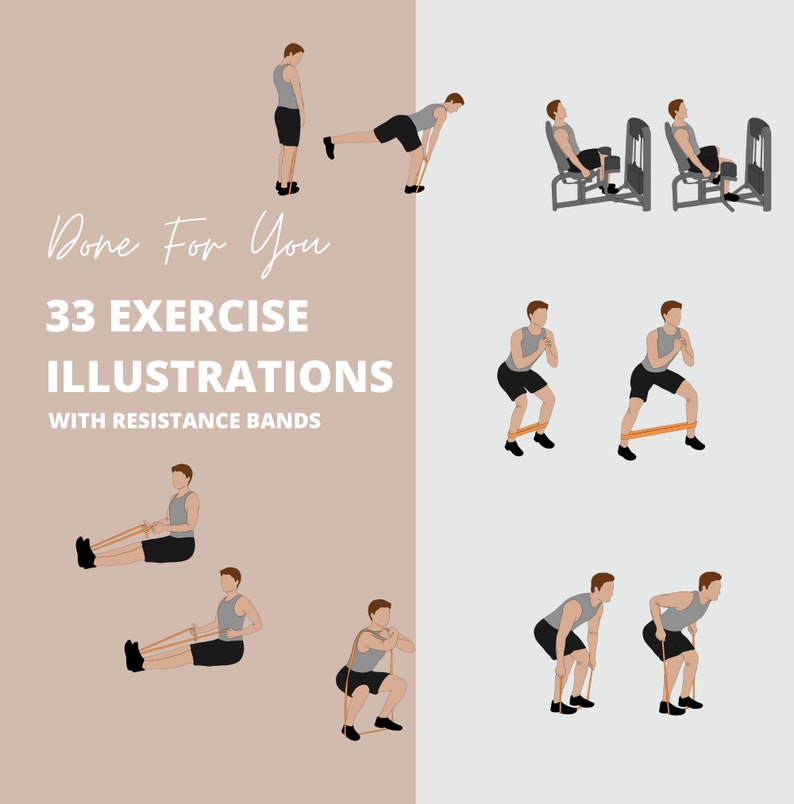 33 Resistance Band Exercise Illustrations: Fitness Clipart (PNG) - Etsy ...