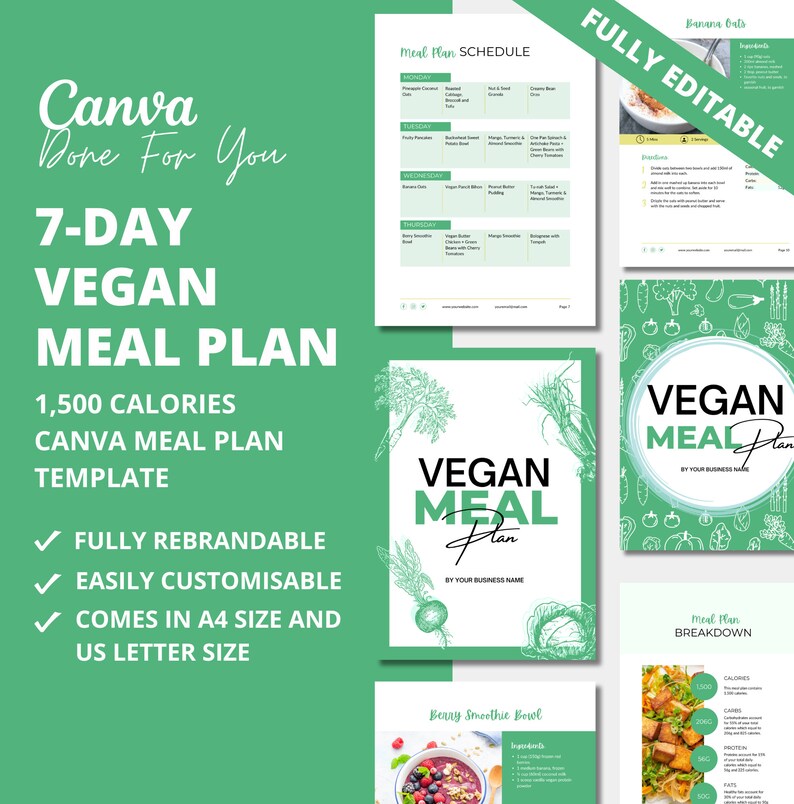 7-day Vegan Meal Plan Template With Healthy and Delicious Recipes ...