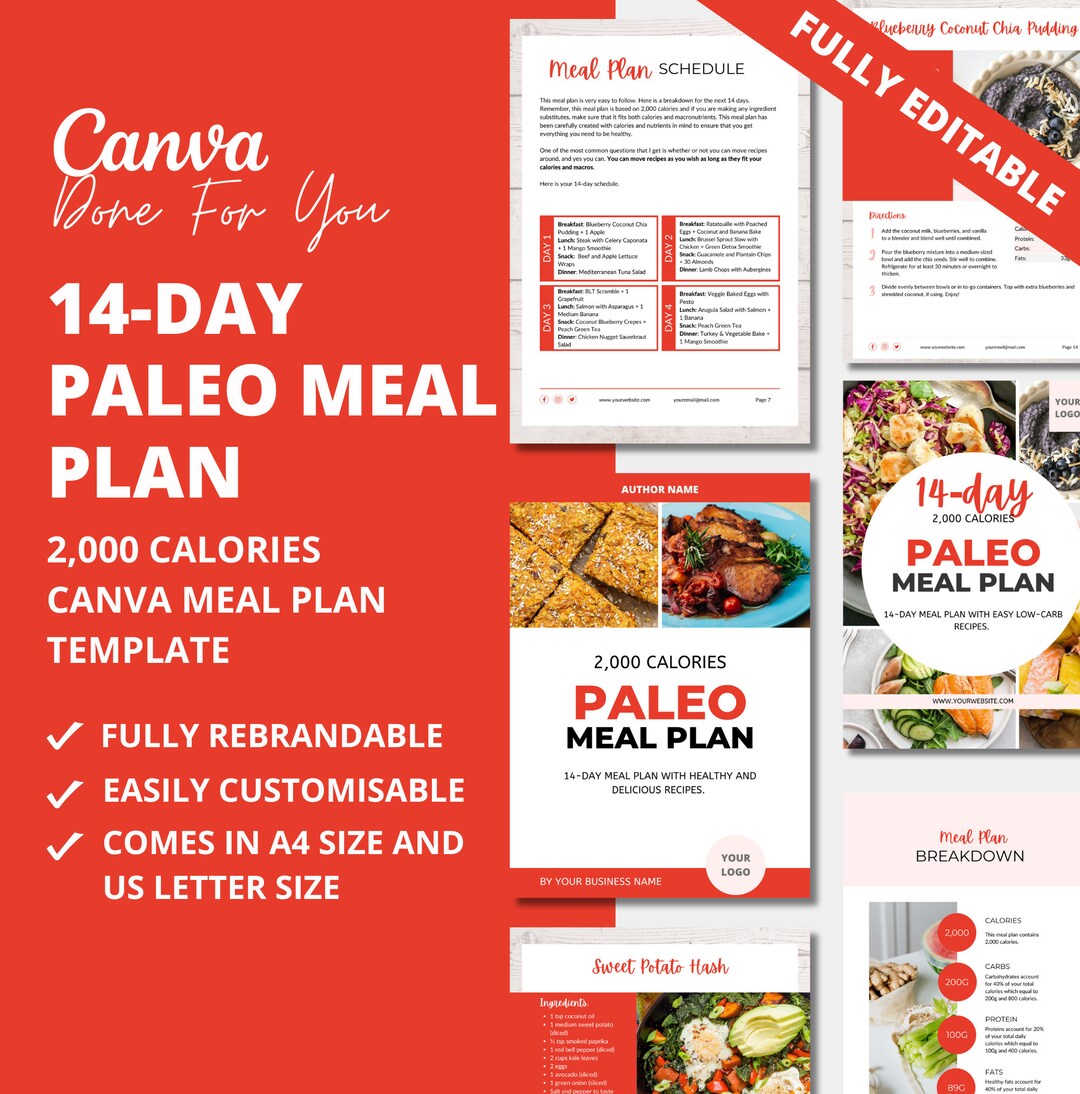 14-day PALEO Meal Plan Template, PLR Digital Products, Canva Ebook ...