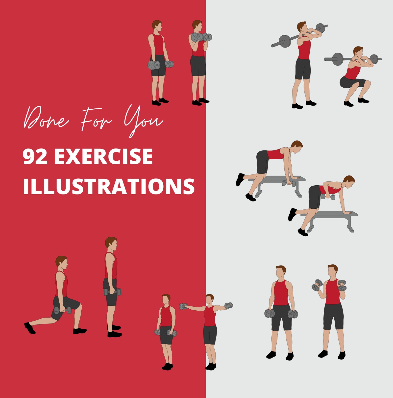 92 Exercise Illustrations in PNG Format for Health and Fitness Coaches ...