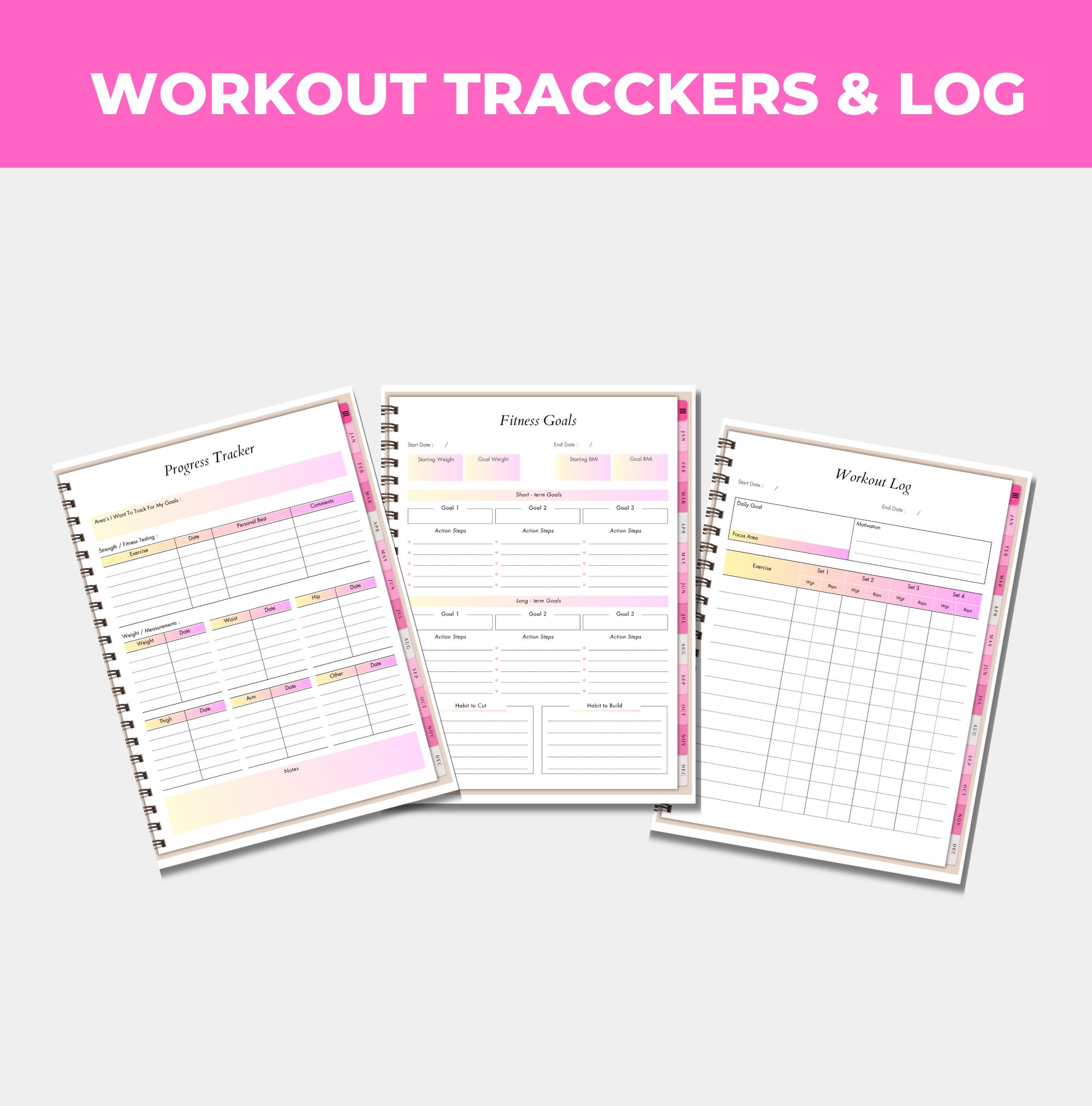 Fitness & Workout Planner Template, Canva Planner Template, Digital ...