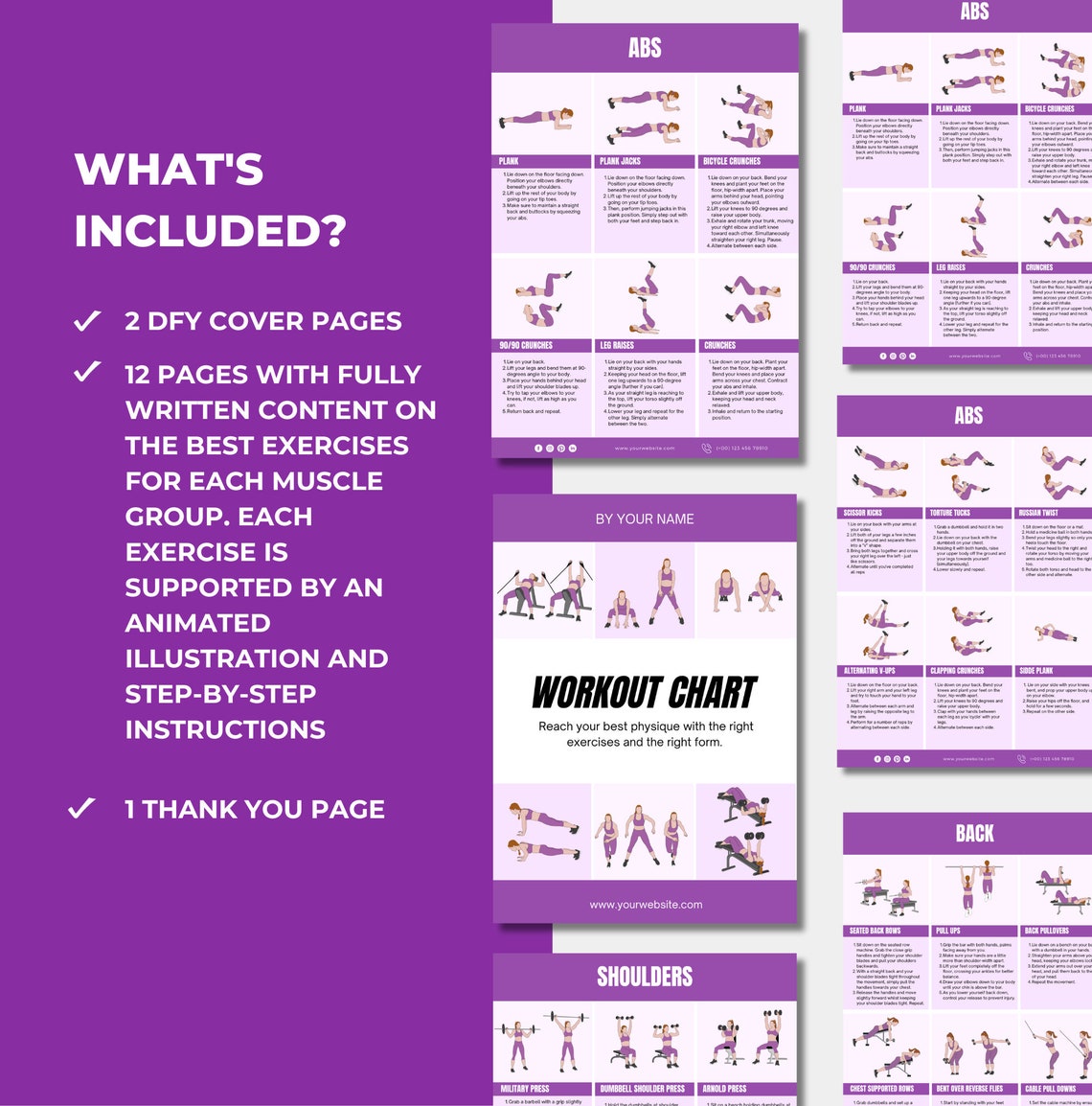 Workout Chart, Exercise Chart With Exercise Illustrations and Step-by ...