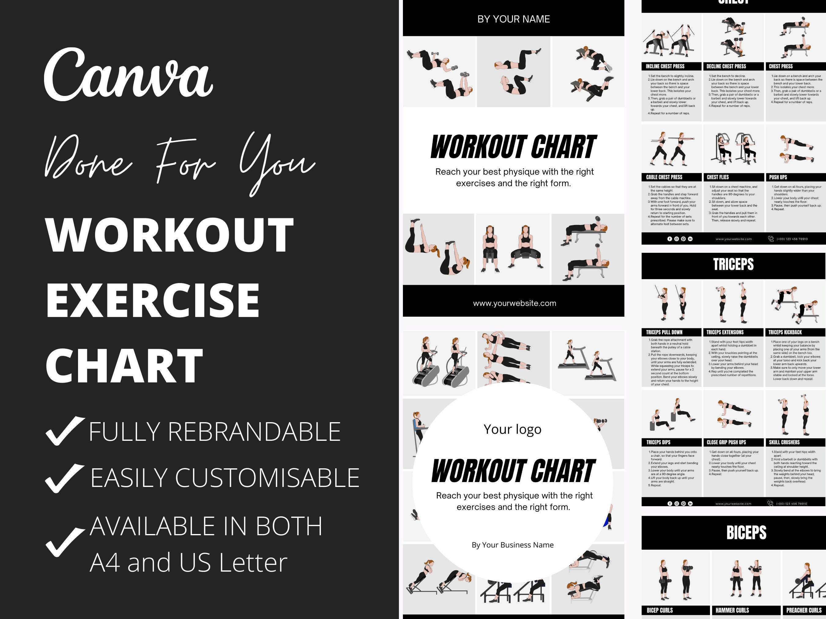 Workout Chart Exercise Chart With Exercise Illustrations and - Etsy
