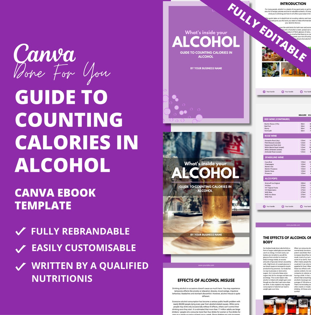 Alcohol Calorie Guide Canva Ebook Template: PLR Digital Product - Etsy