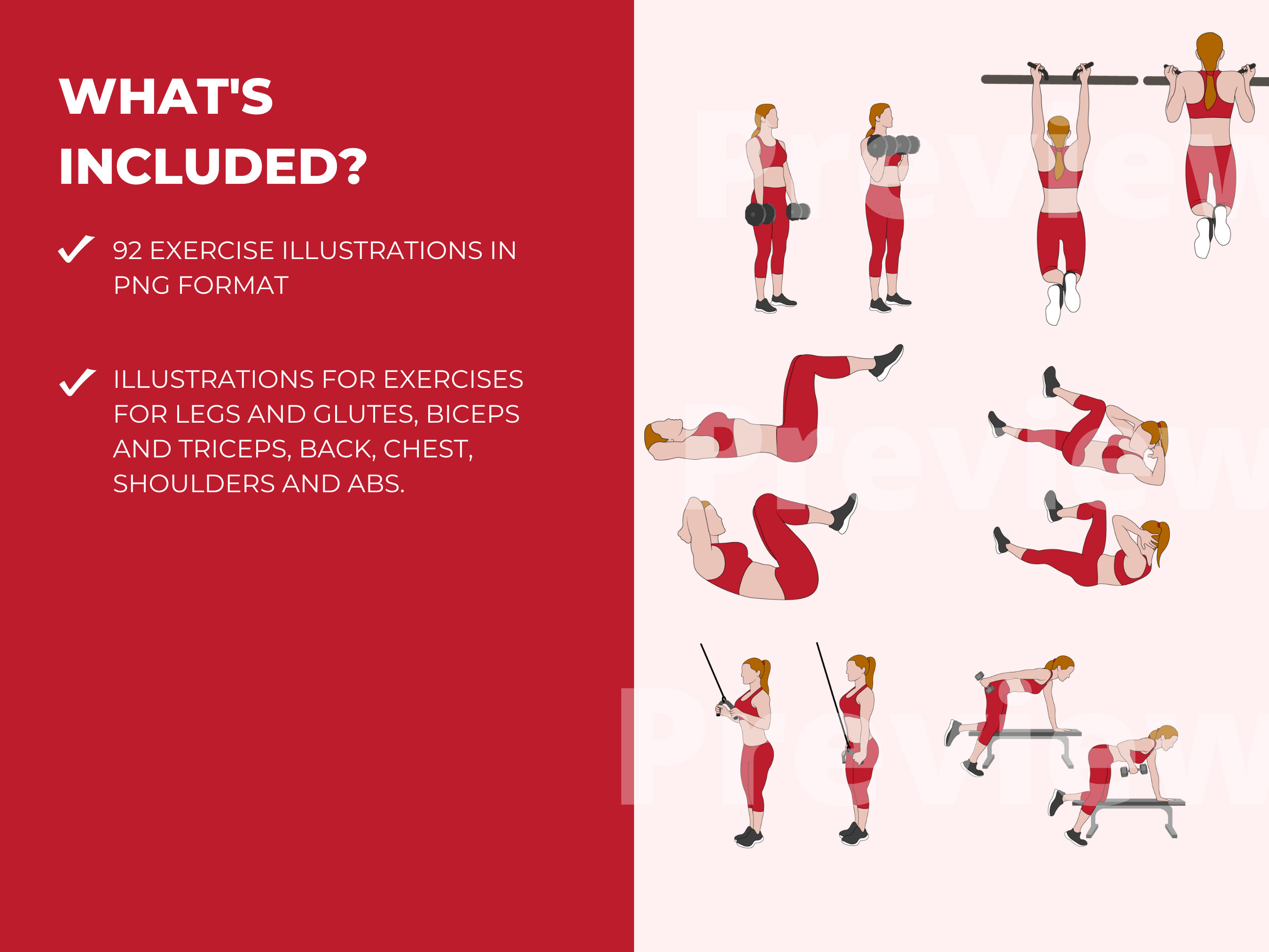 92 Exercise Illustrations in PNG Format for Health and Fitness - Etsy