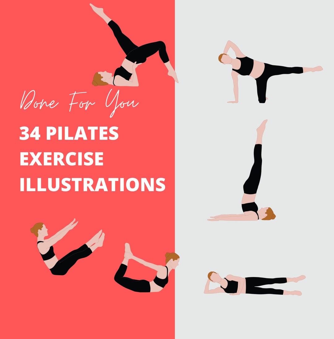 34 Pilates Exercise Illustrations in PNG Format, Female Character ...