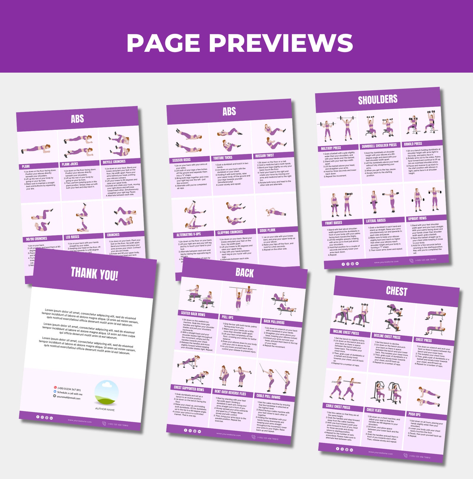 Workout Chart, Exercise Chart With Exercise Illustrations and Step-by ...