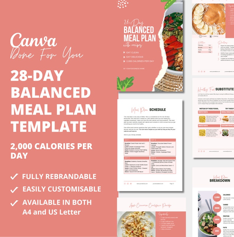 28-day Meal Plan Template With Healthy Recipes, 2,000 Calories per Day ...
