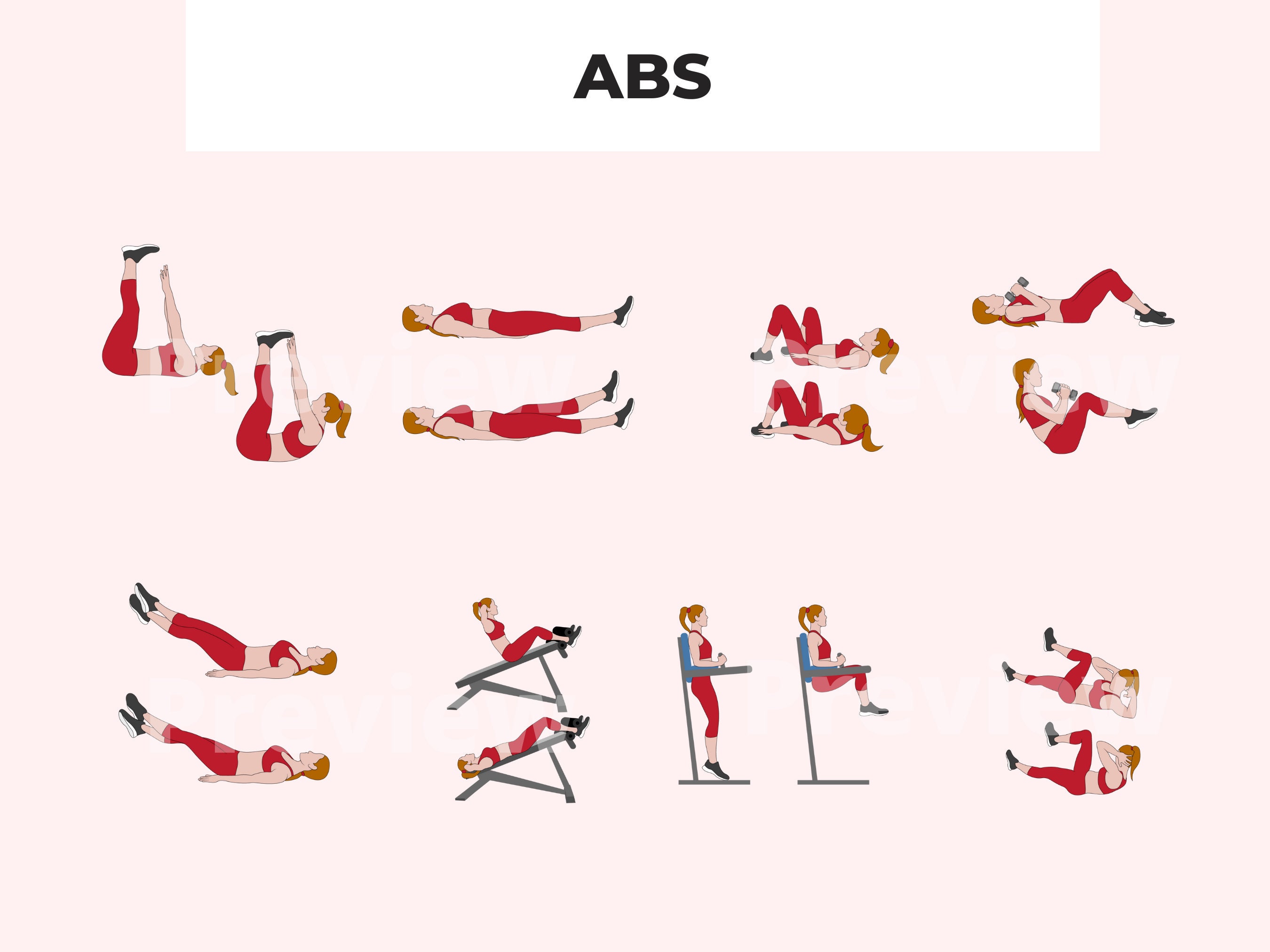 92 Exercise Illustrations in PNG Format for Health and Fitness - Etsy