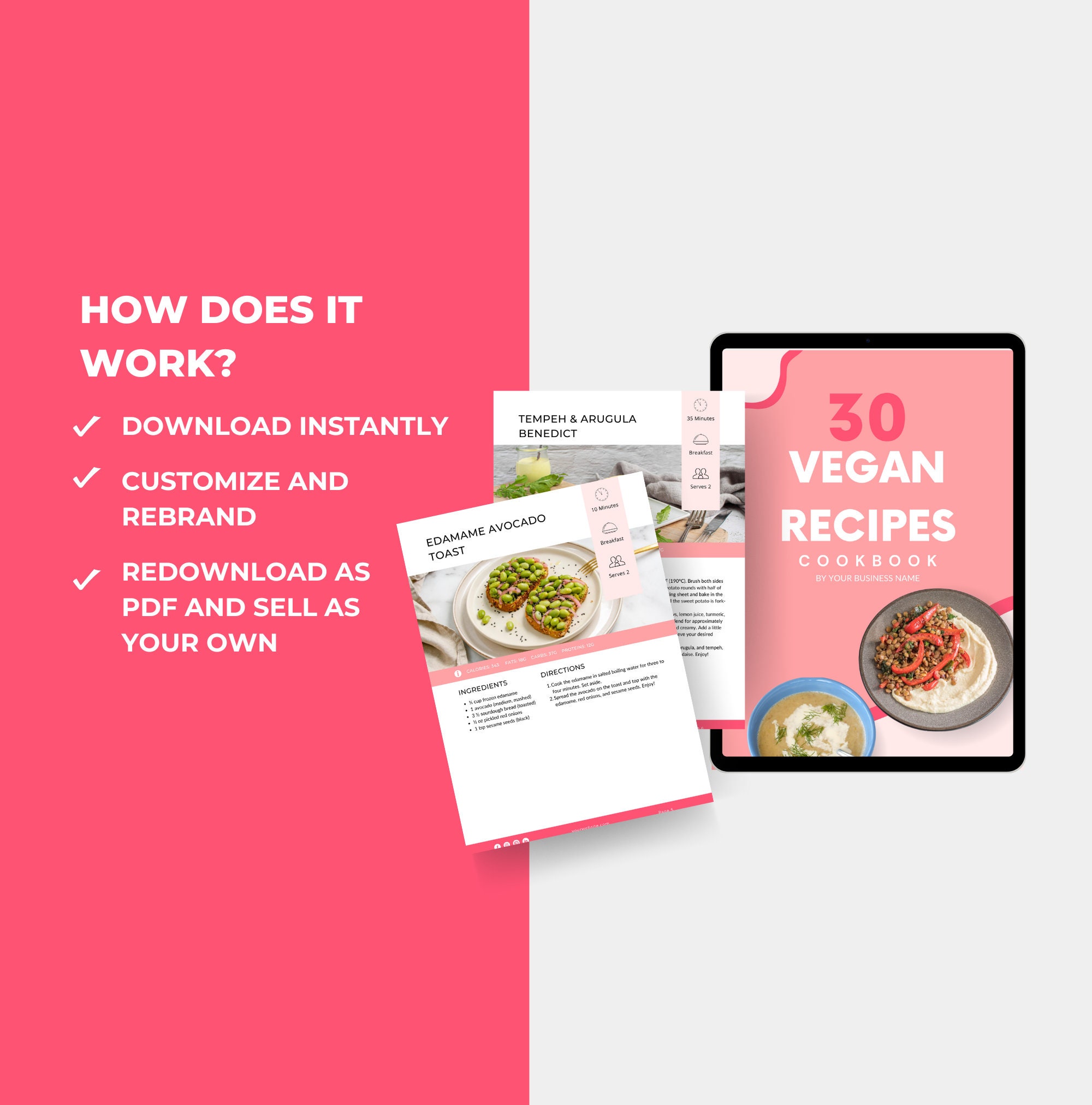 30 Vegan Recipes, Cookbook Template for Health and Fitness Coaches ...