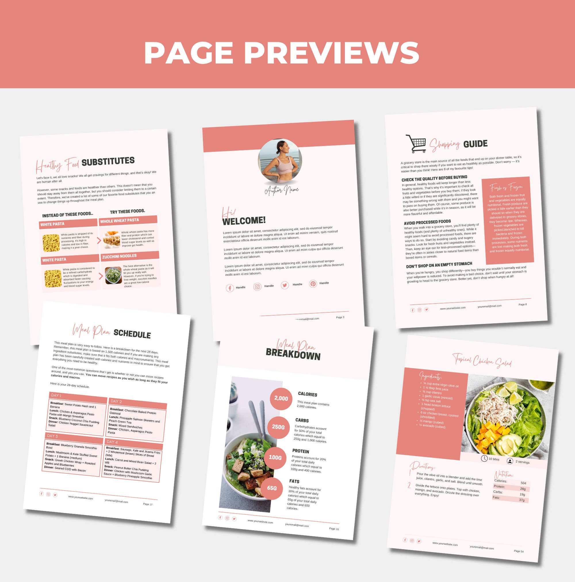 28-day Meal Plan Template With Healthy Recipes, 2,000 Calories per Day ...