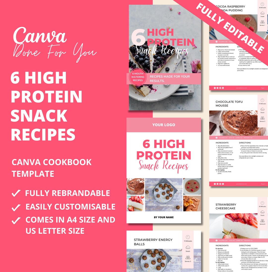 High Protein Snack Recipes: Canva Ebook Template (PLR Digital Product ...