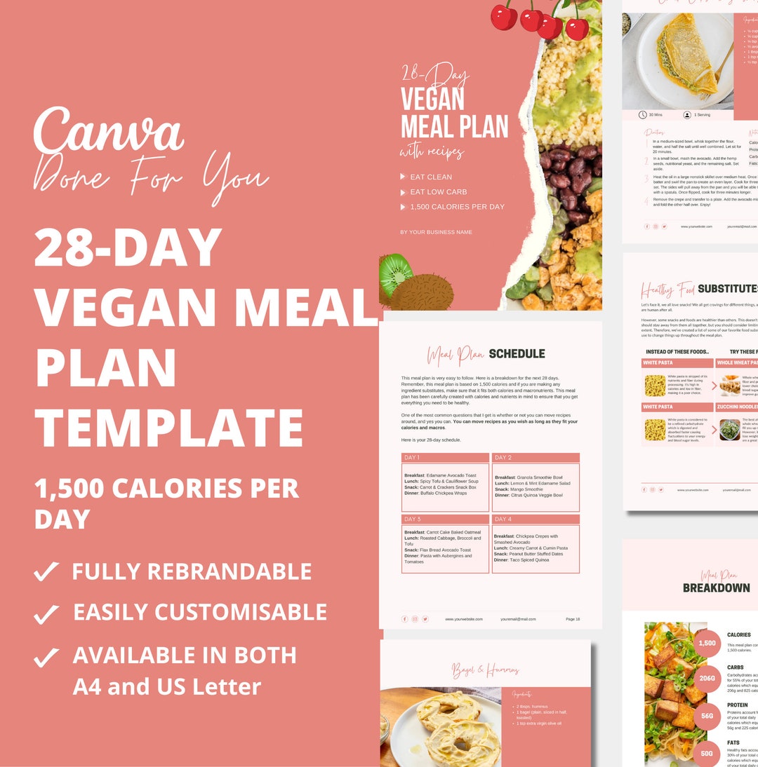 28-day Vegan Meal Plan Template With Healthy Recipes, 1,500 Calories ...