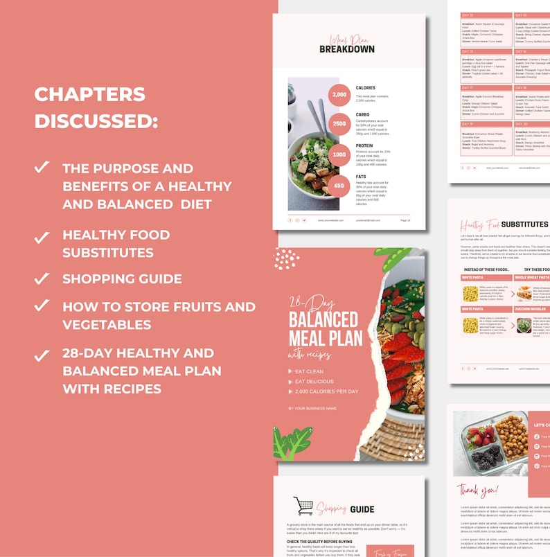 28-day Meal Plan Template With Healthy Recipes, 2,000 Calories per Day ...