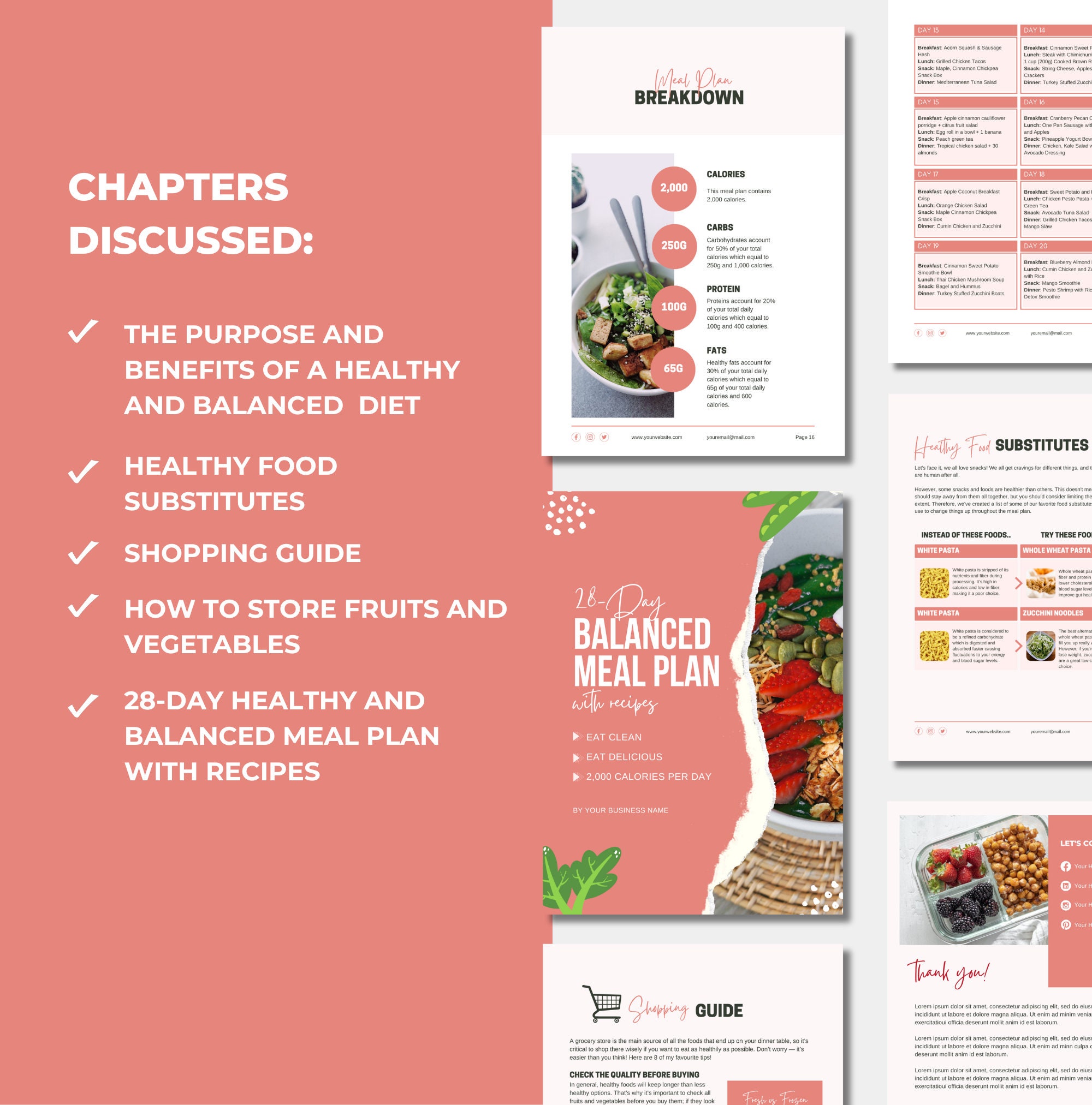 28-day Meal Plan Template With Healthy Recipes, 2,000 Calories per Day ...