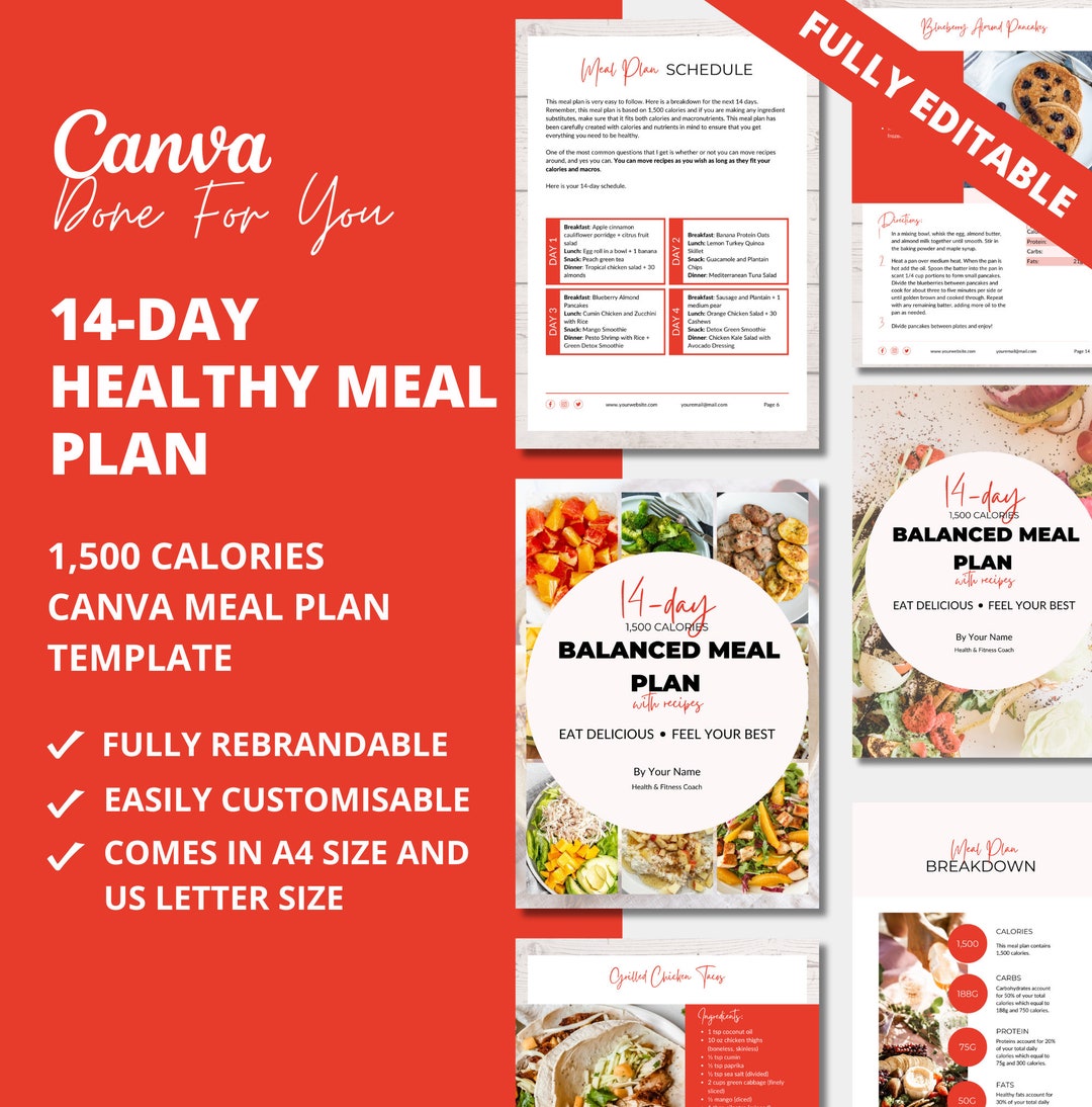 14-day Meal Plan Template: Canva Ebook With Recipes (PLR) - Etsy
