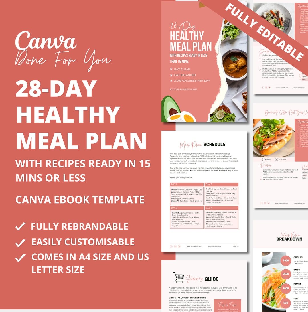 28-day Healthy Meal Plan Template With Healthy Recipes, 2,000 Calories ...