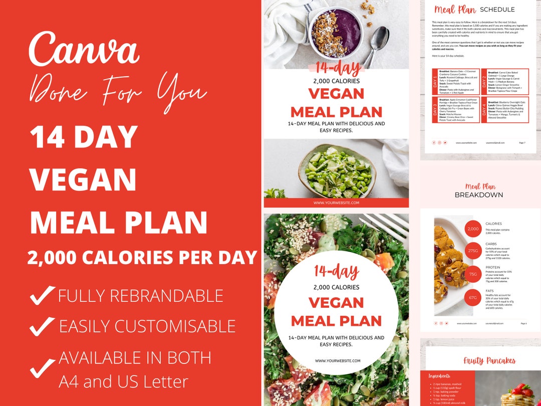 14-day Vegan Meal Plan Template With Healthy and Delicious - Etsy