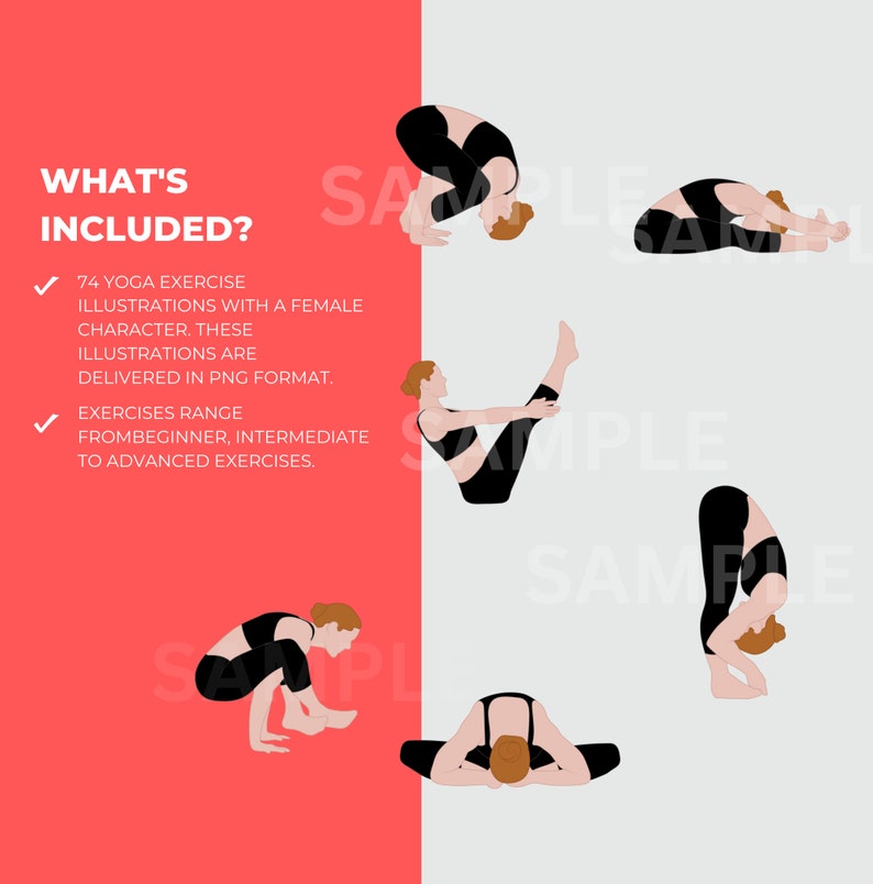 74 Yoga Exercise Illustrations in PNG Format, 2D Illustrations, Female ...